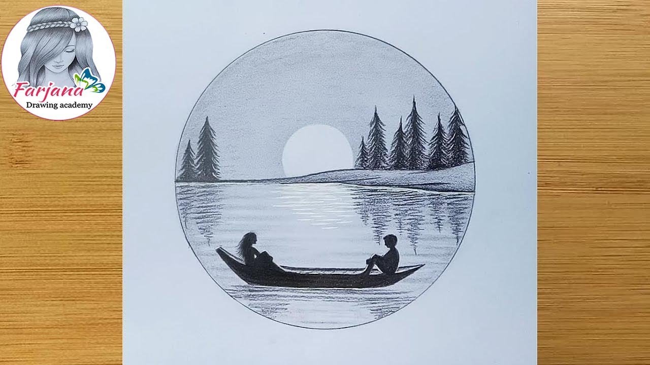 Pencil Circle Scenery Drawing