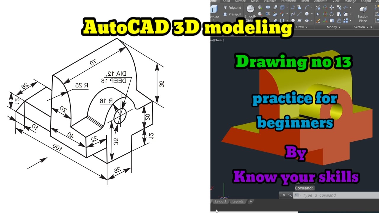 Autocad Mechanical Part Design Step By Step 2d 3d Tutorial