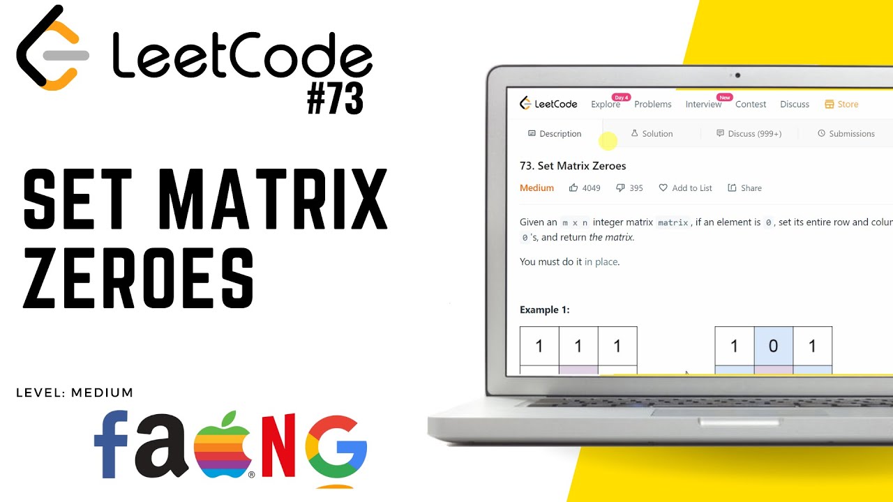 73 Set Matrix Zeroes Leetcode Medium Youtube