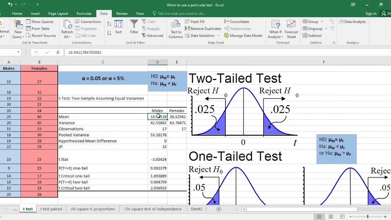 How To Run T Test Mean Difference In Excel Youtube
