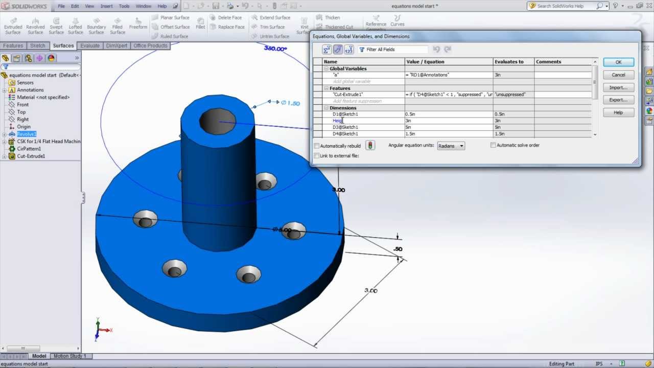 Equations Help Using Solidworks Youtube
