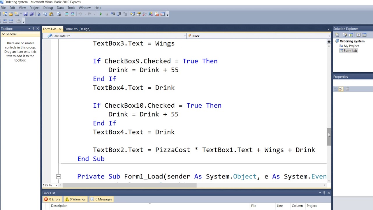 Ordering System In Visual Basic Youtube