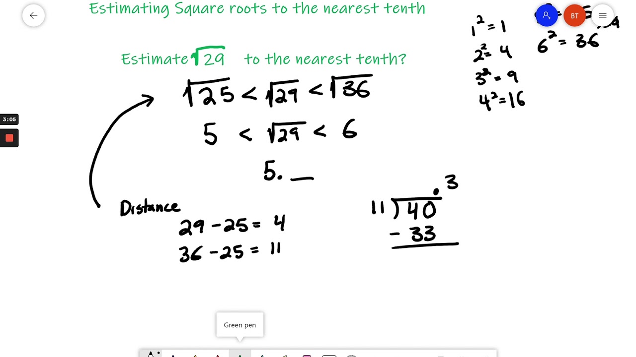 Estimating Square Roots To The Nearest Tenth Youtube