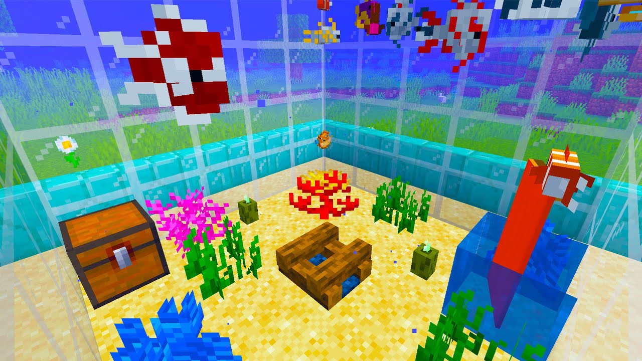 Minecraft How To Make An Aquarium With Fish Fish Tank Tutorial Youtube
