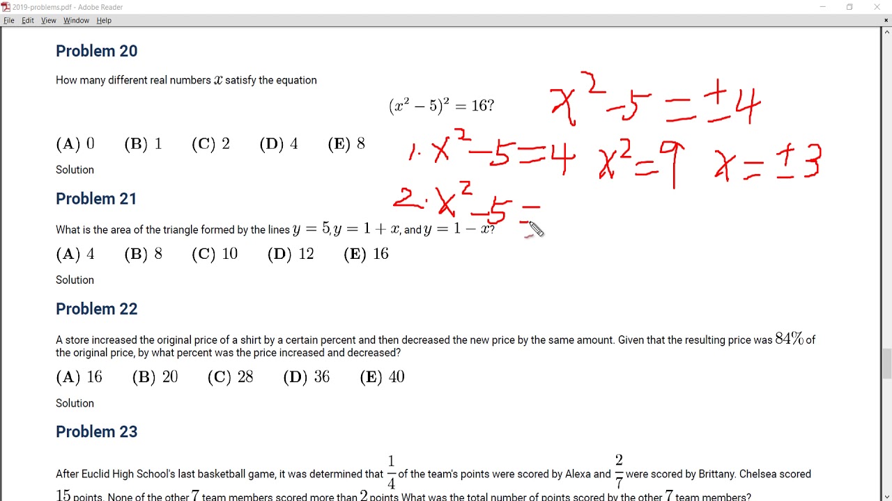 Amc8 2019 Problem 20 Youtube