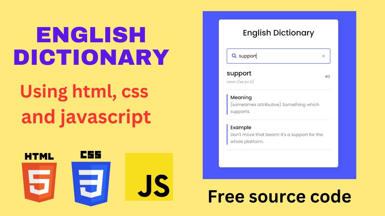 Dictionary App Simple Projects Using Html Css And Javascript Youtube