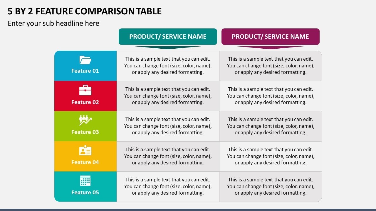 5 By 2 Feature Comparison Table Animated Ppt Slides Youtube