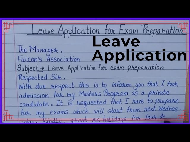 Leave Application Letter Format For Exam Preparation Infoupdate Org