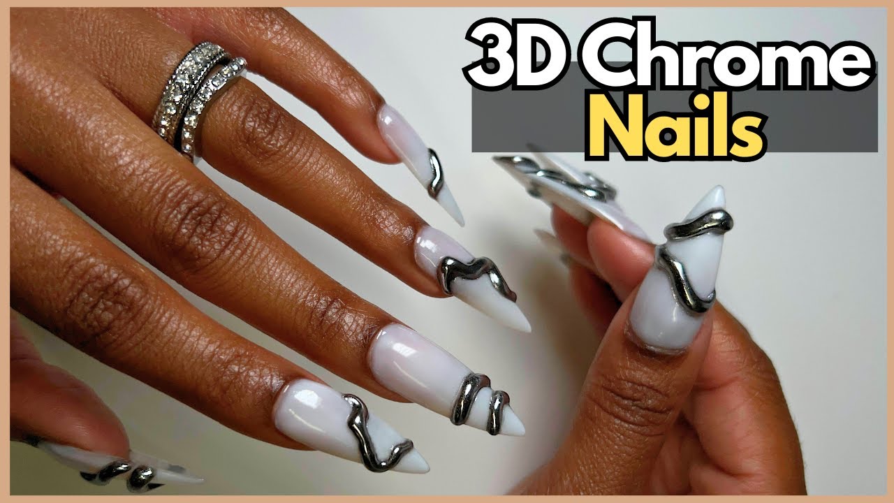 Trying 3d Chrome Nails Chrome Nail Art Tutorial Gel X Nails Youtube