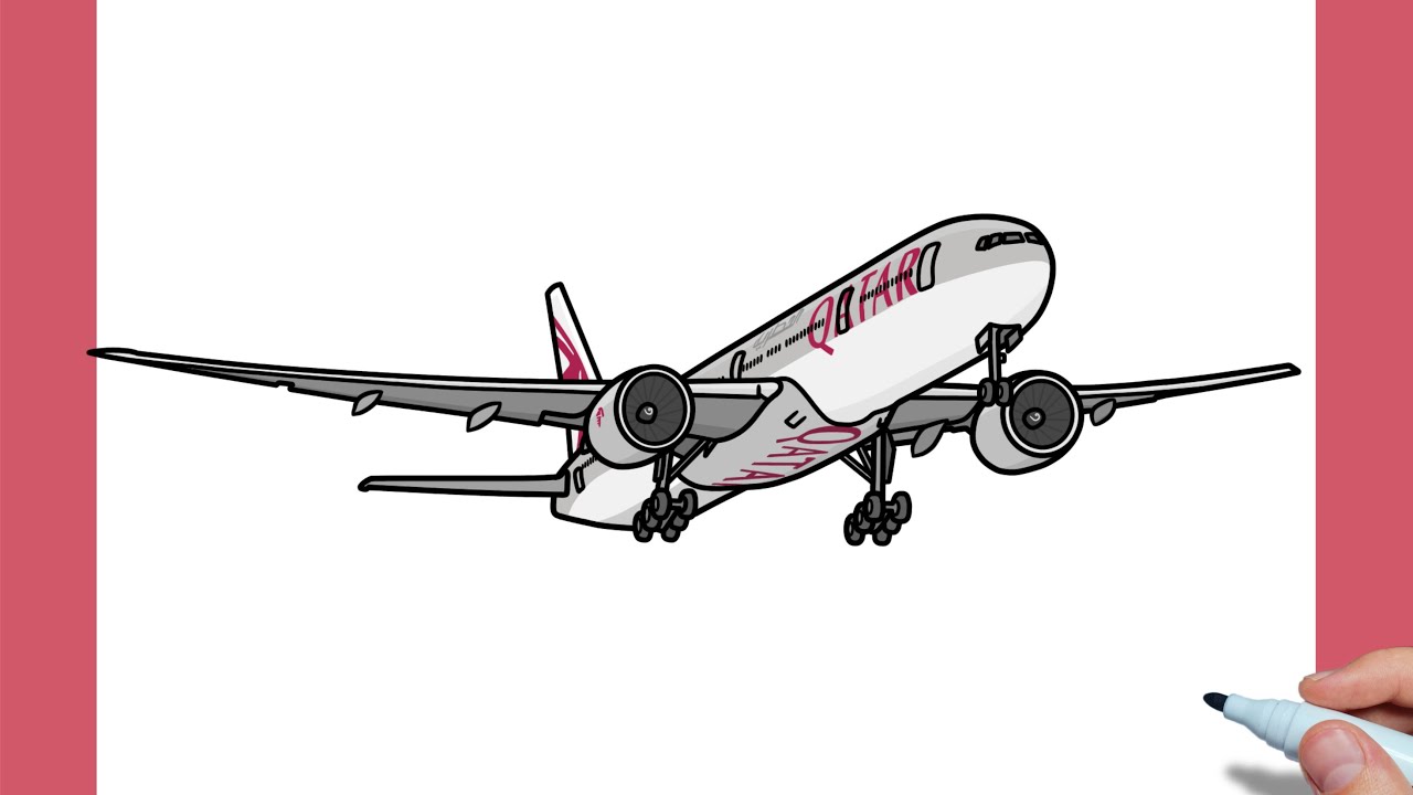 How To Draw Boeing 777 300er Qatar Airways Drawing B777 Airplane Easy