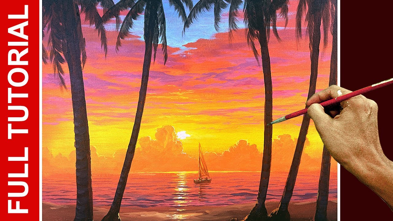 Tutorial Acrylic Landscape Painting Tropical Sunrise Beach