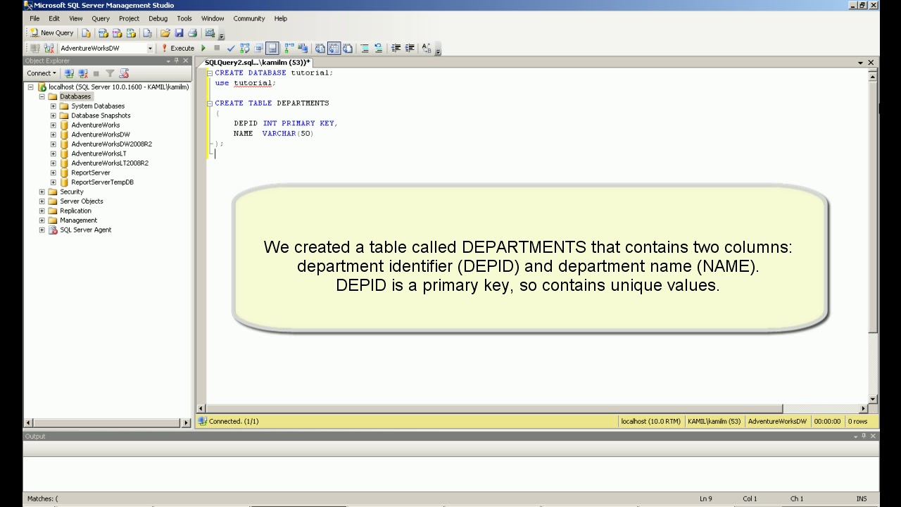Sql Tutorial Create Table Lesson 1 Youtube