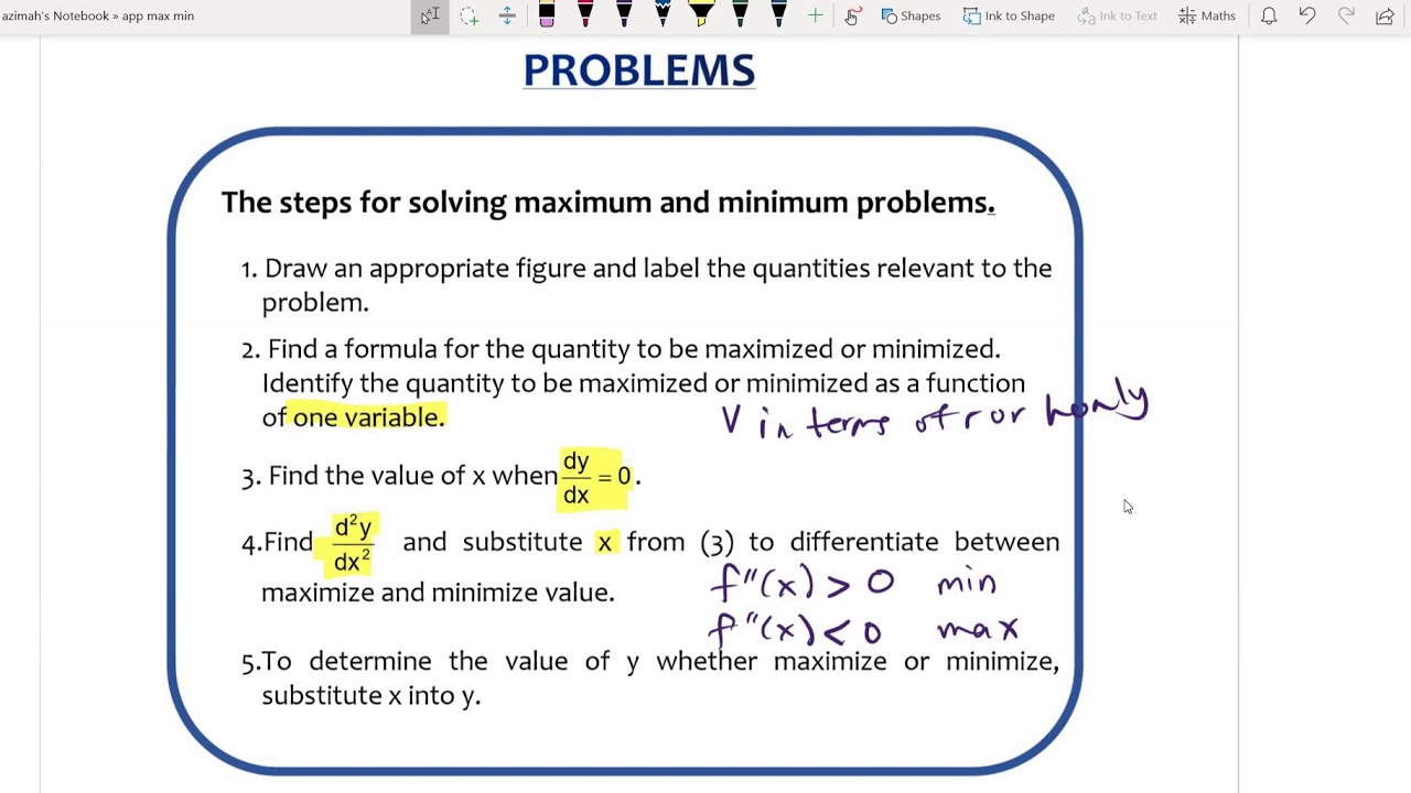 Applied Maximum Minimum Problems Youtube