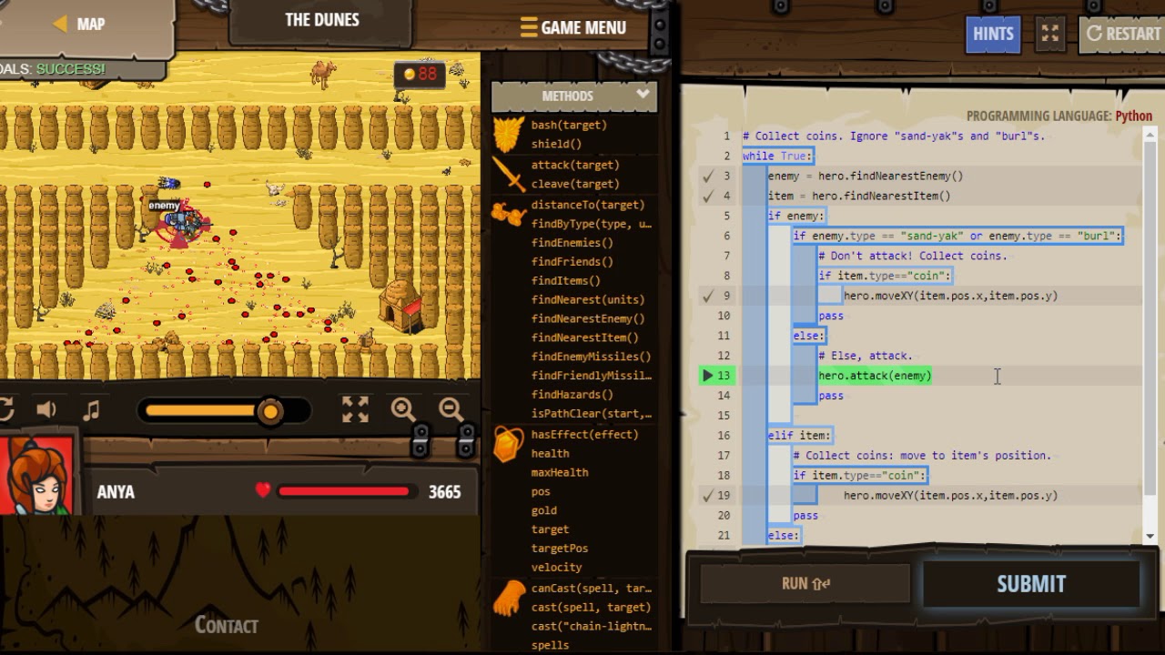 The Dunes Codecombat Python Youtube