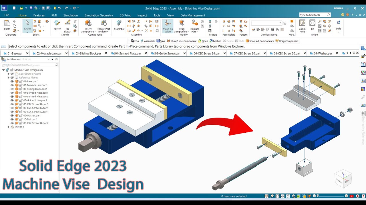 Solid Edge 2023 Tutorial Machine Vise Design Youtube