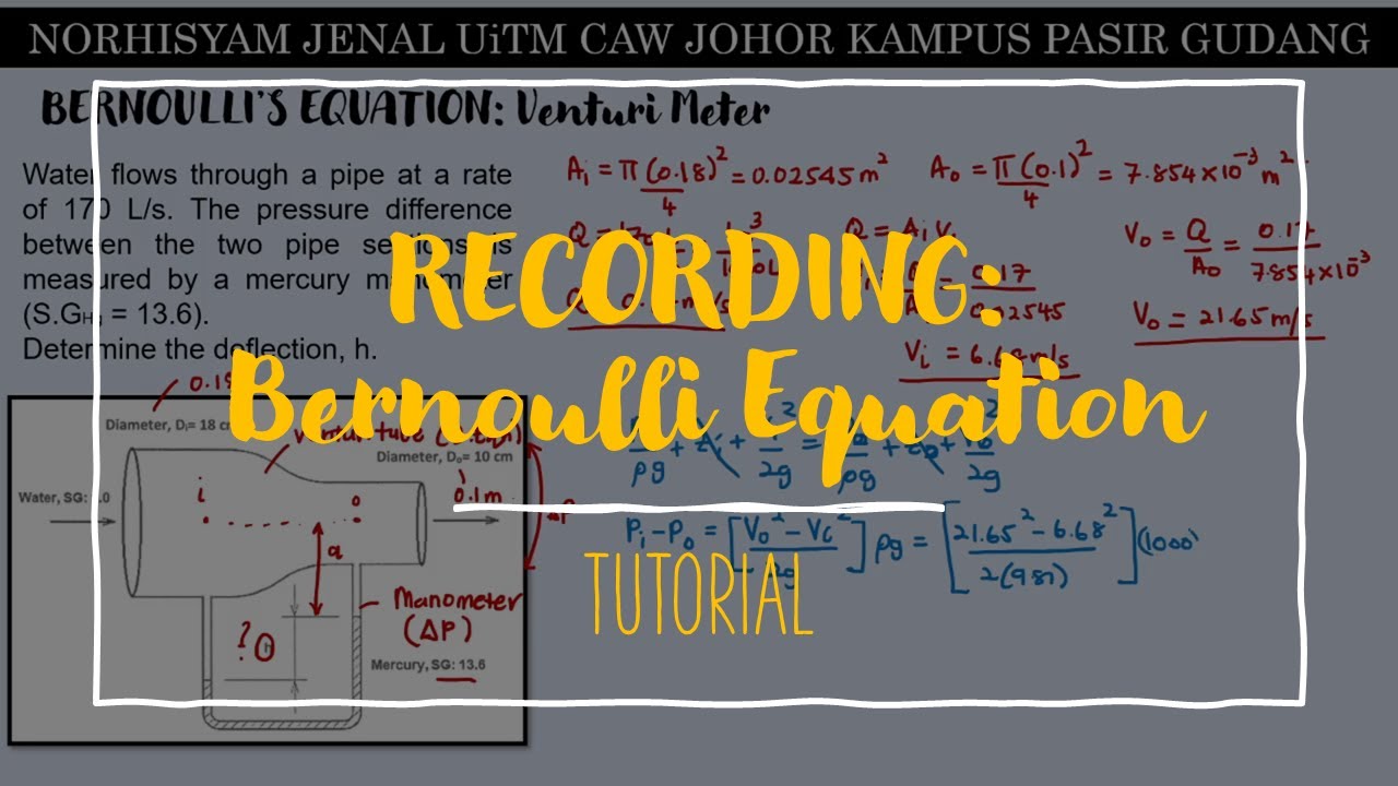 Fluid Dynamics Bernoulli Equation Tutorial Recording Youtube