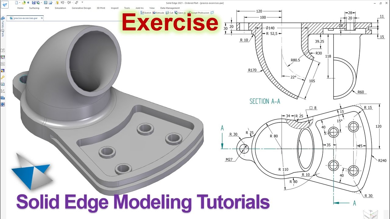 Solid Edge Modeling Tutorials 52 3d Modeling Practice Exercise For