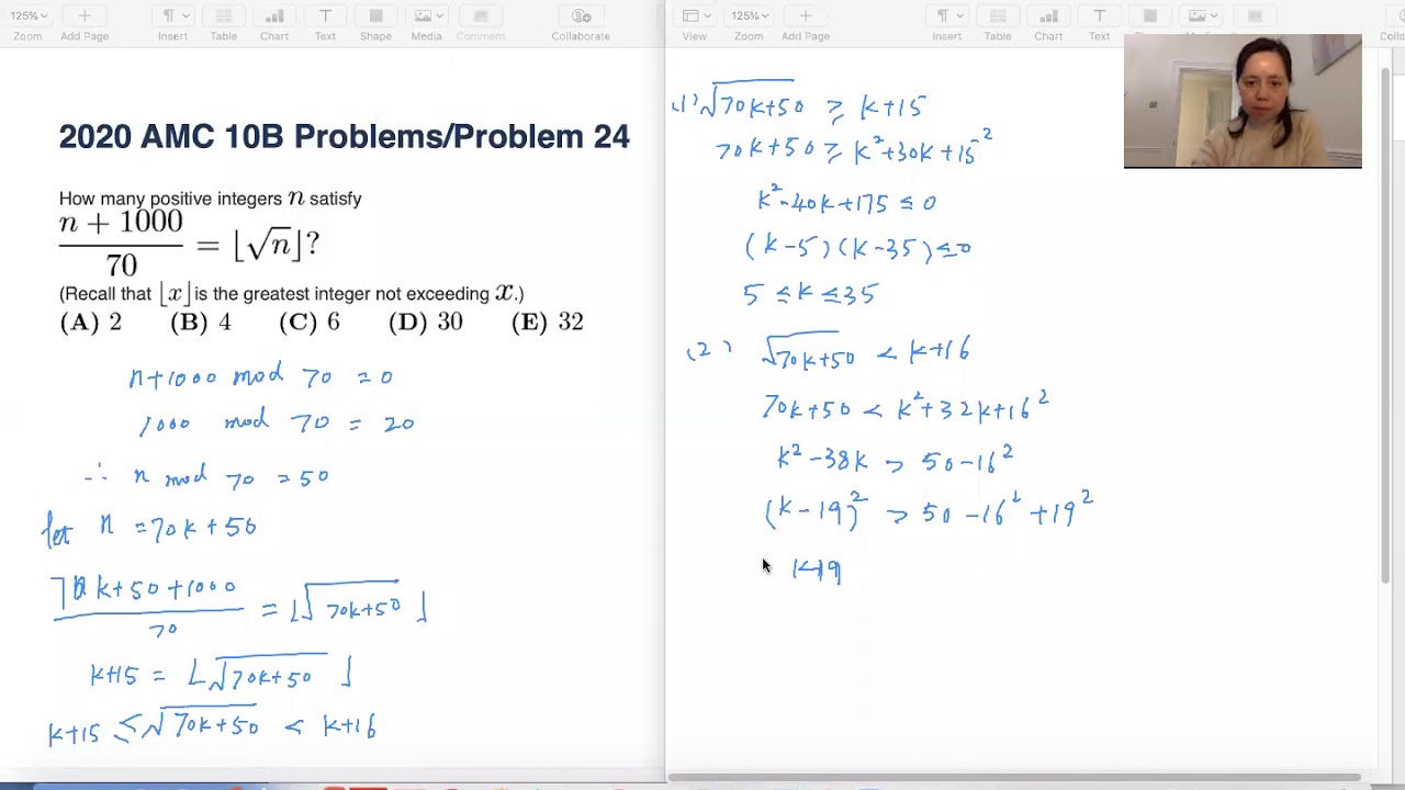 2020 Amc 10 B Problem 24 Youtube