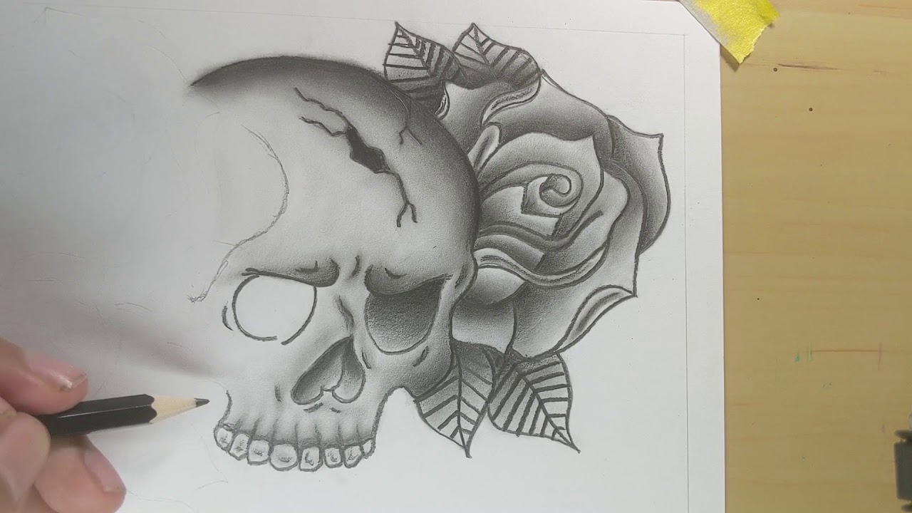 Drawing Skull And Rose Time Lapse Youtube