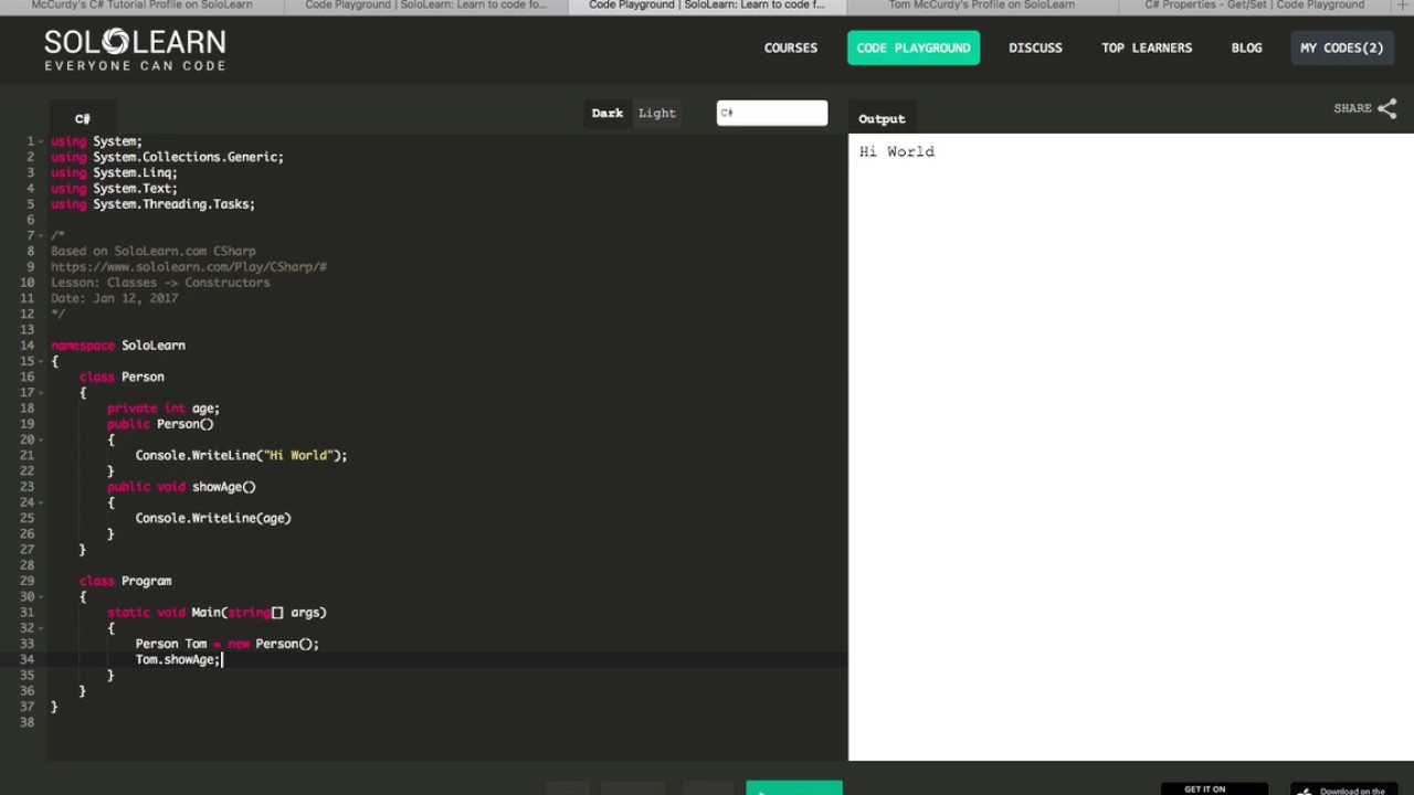 C Sololearn Constructors Youtube