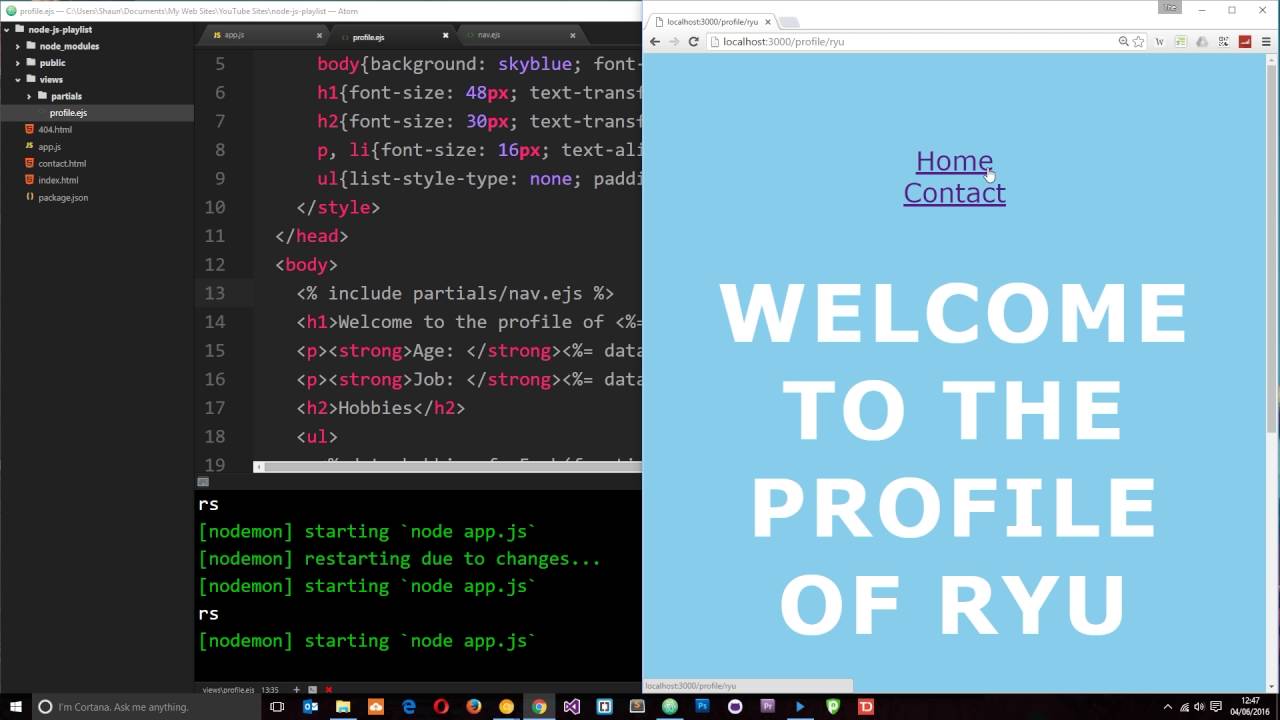 Node Js Tutorial For Beginners 27 Partial Templates Youtube