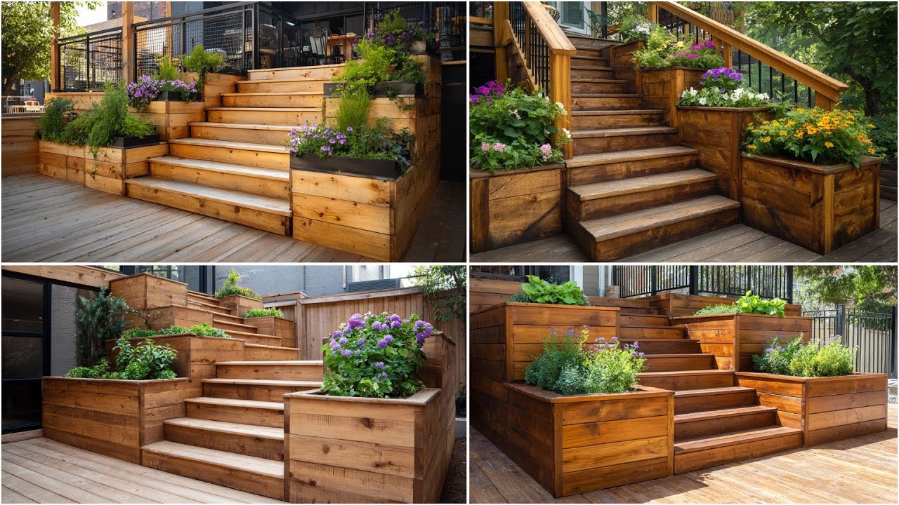 100 Wooden Deck Staircase With Planter Boxes Outdoor Stair Garden