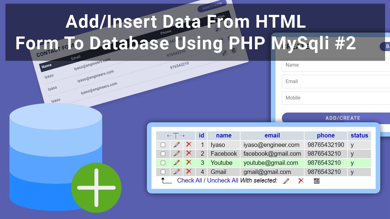 Add Insert Data In Database In Php Mysql Youtube