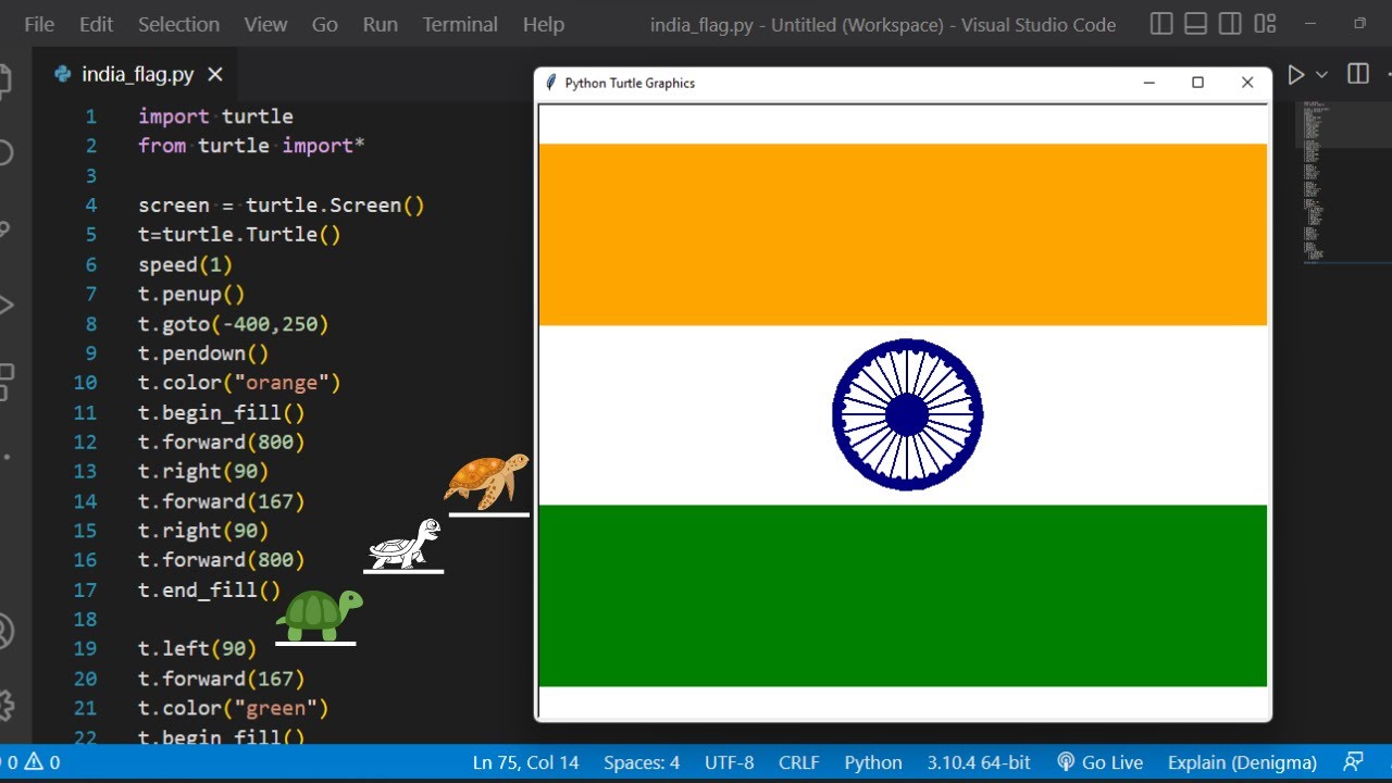How To Draw Indian Flag Using Python Turtle Graphics With Code Step By