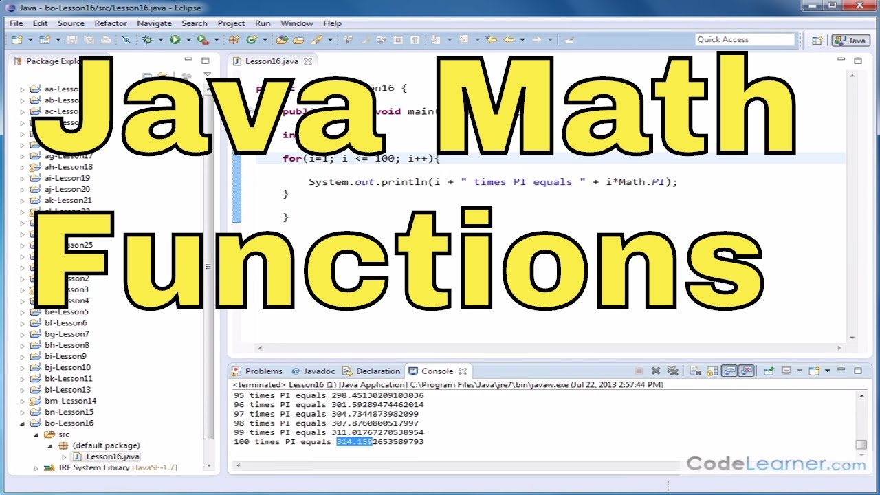Java Tutorial 16 Using Pi And E In Calculations Math Functions