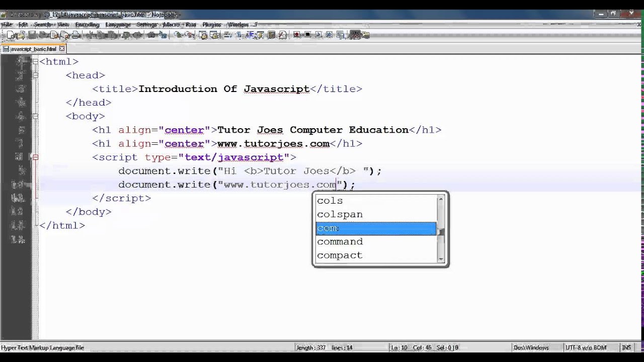 Introduction Of Javascript In Tamil Youtube