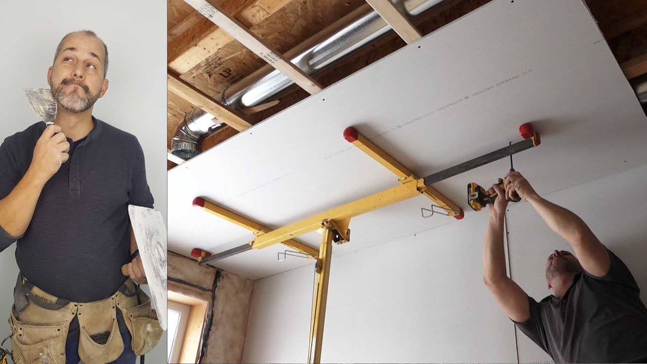 How To Install Ceiling Drywall Using A Panel Lift Youtube