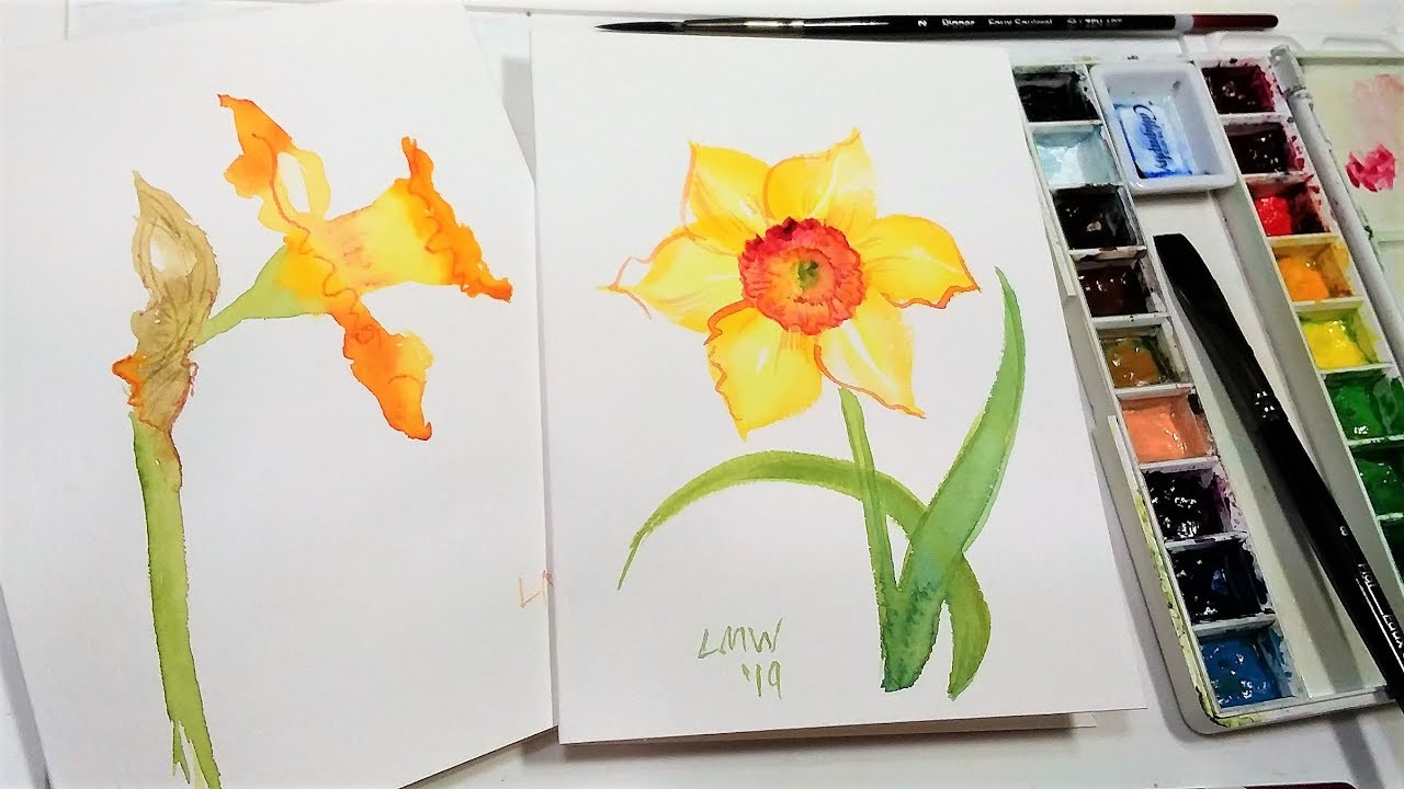 How To Paint Daffodils 2 Ways Easy Watercolor Tutorial Youtube