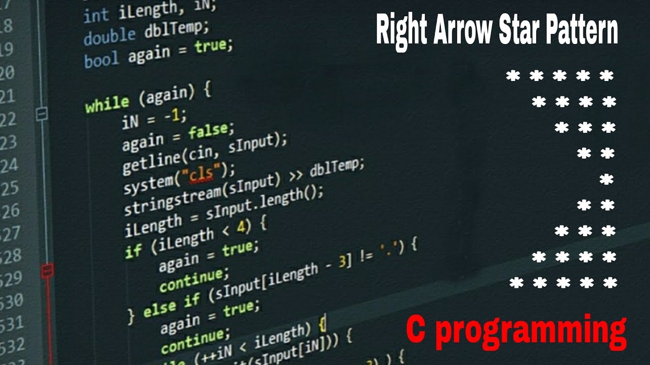 Right Arrow Star Pattern Using Two For Loop In C Program C