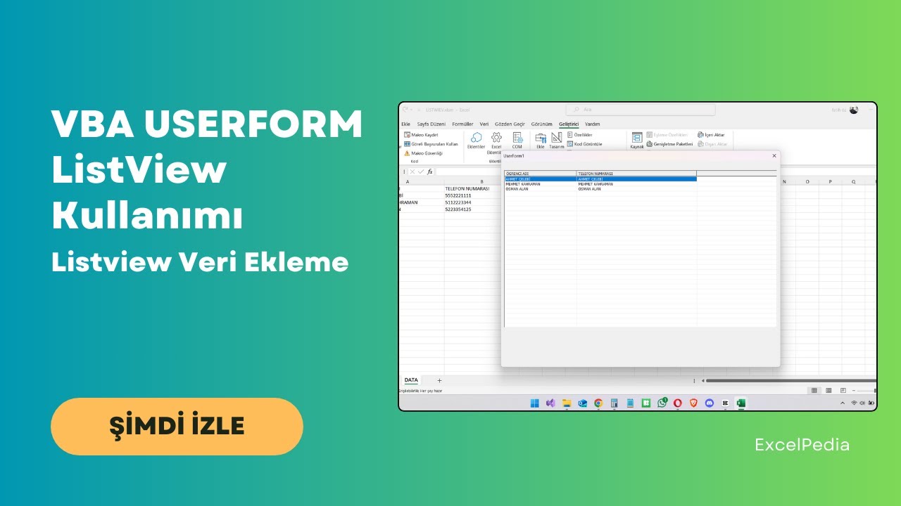 Vba Userform Listview Kullanımı Youtube