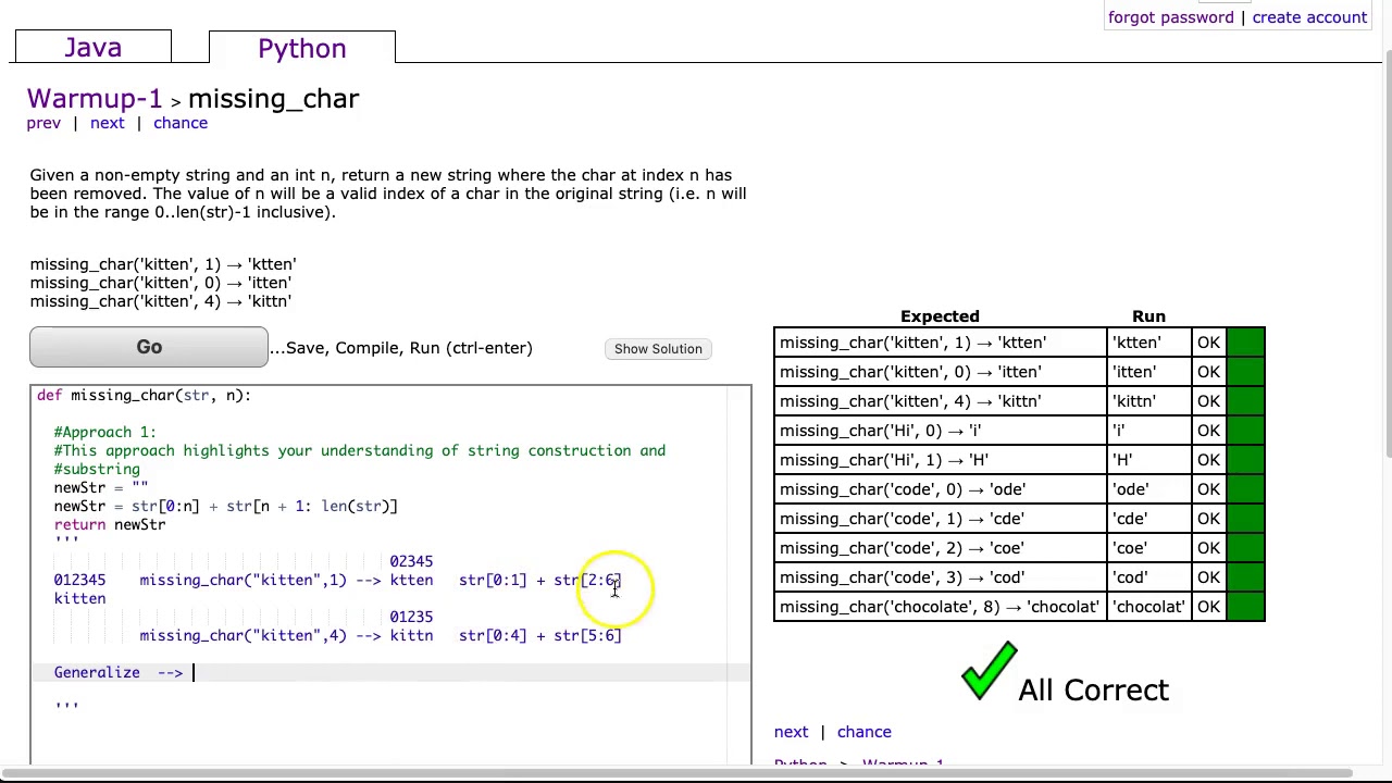 Codingbat Missing Char Python Youtube
