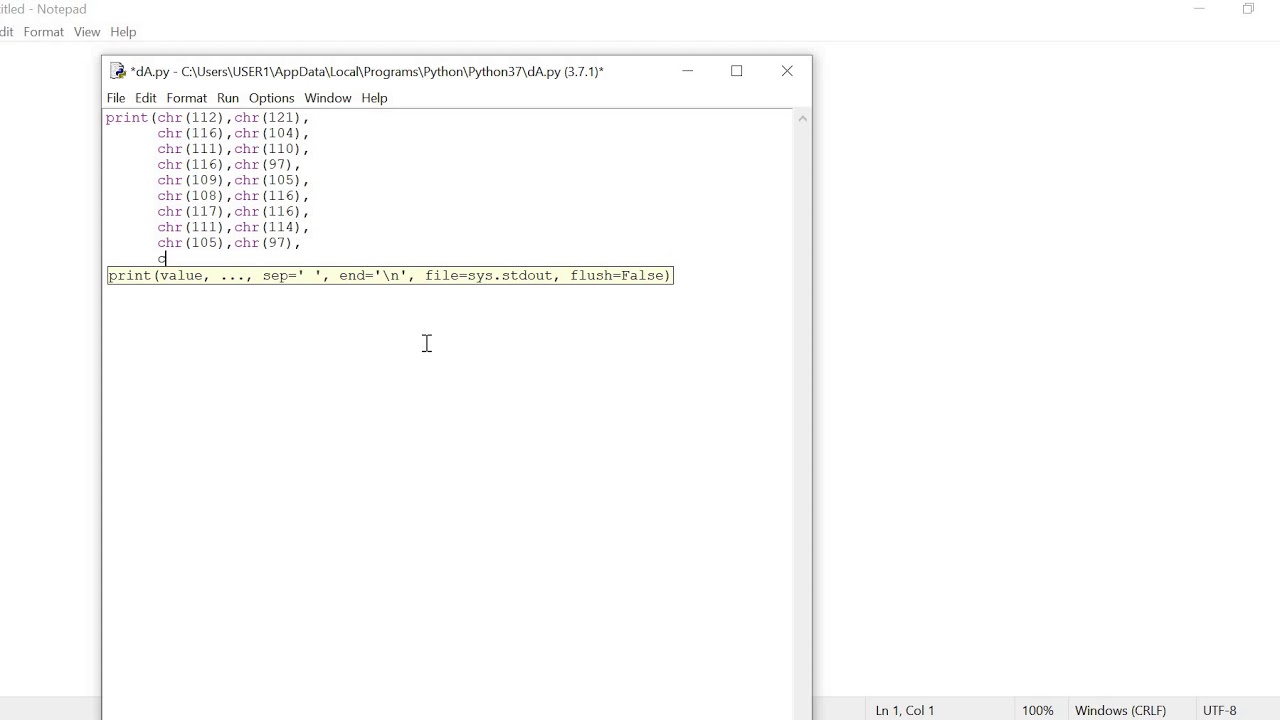 Chr Function Example In Python Youtube