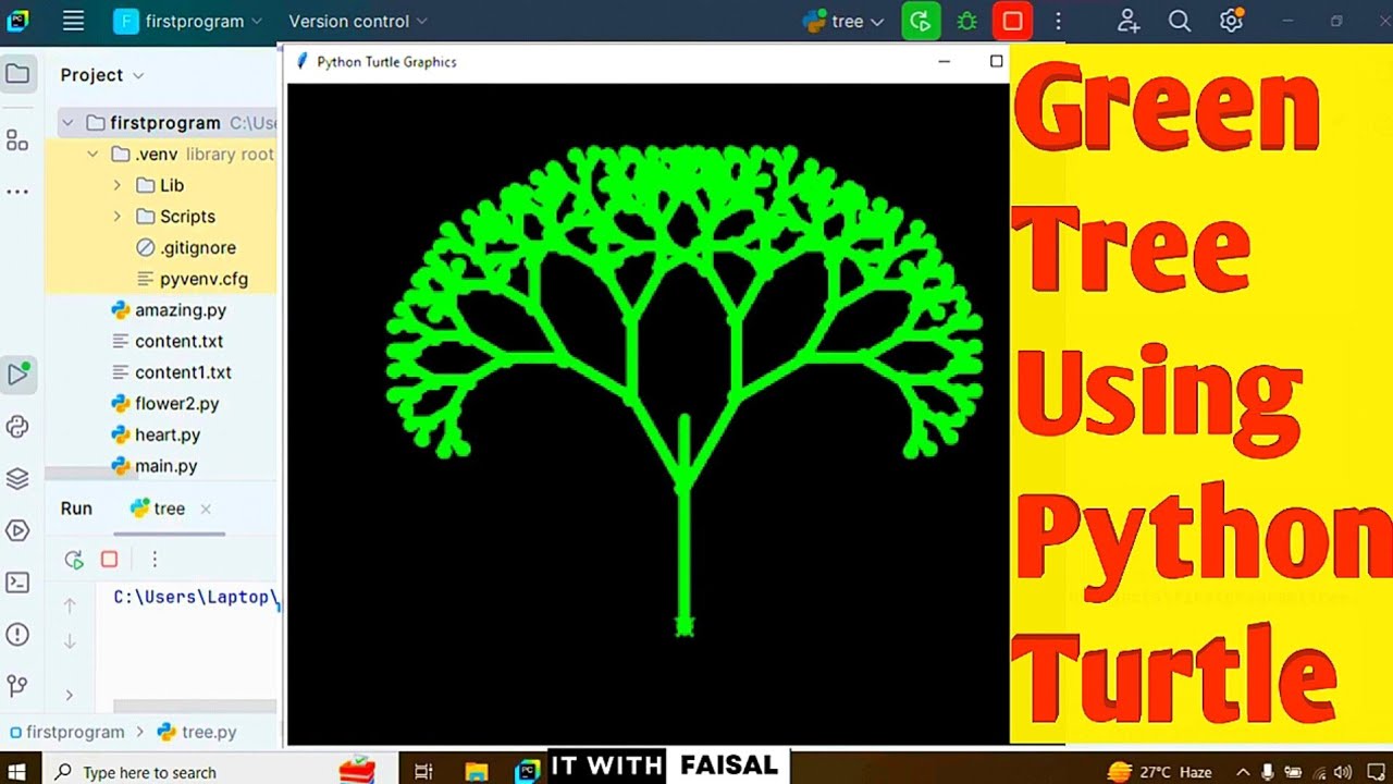 Fractal Green Tree Design Using Python Turtle Graphics Easy Python