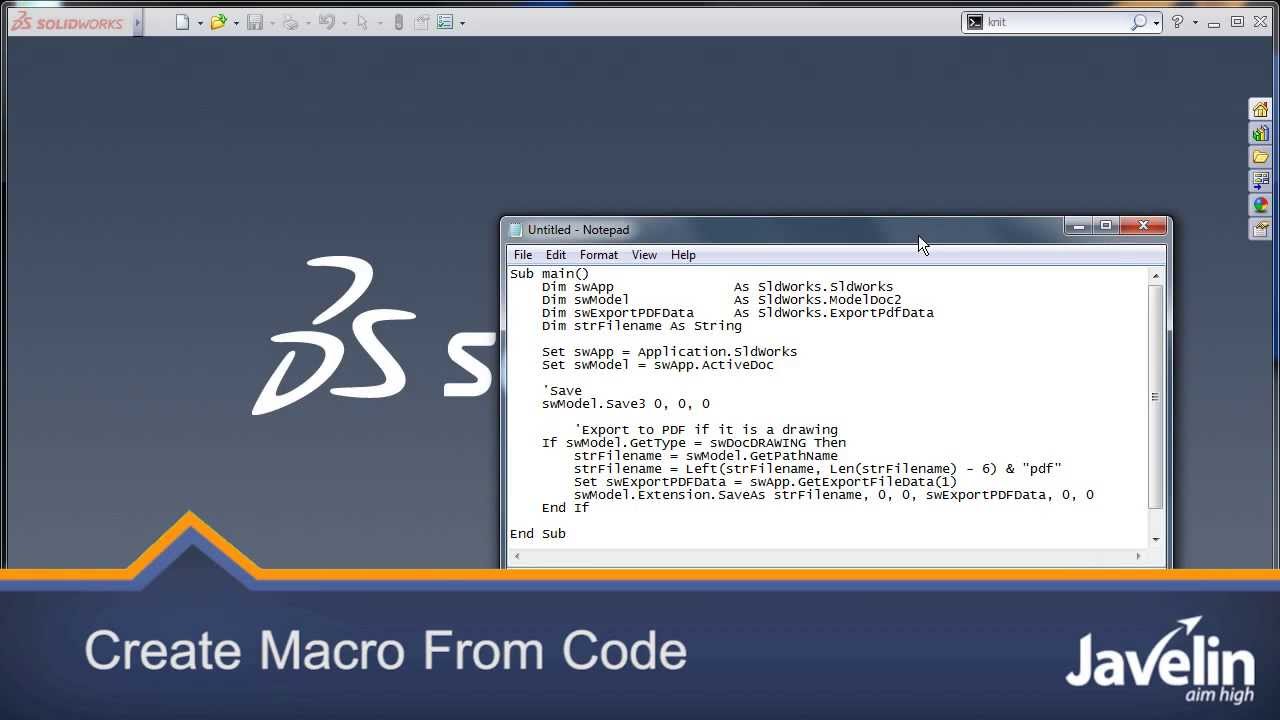 Solidworks Create Macro From Code Youtube