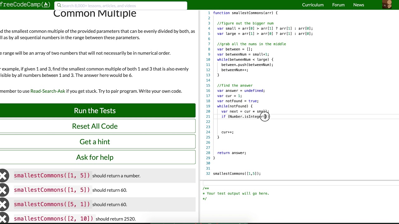 Let S Play Free Code Camp Intermediate Algorithm Scripting Smallest