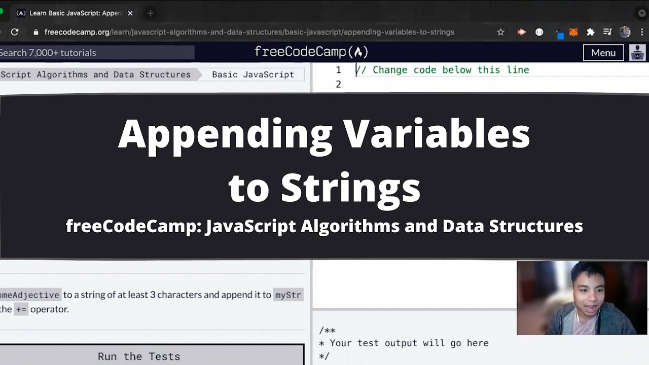 Appending Variables To Strings Basic Javascript Freecodecamp Tutorial