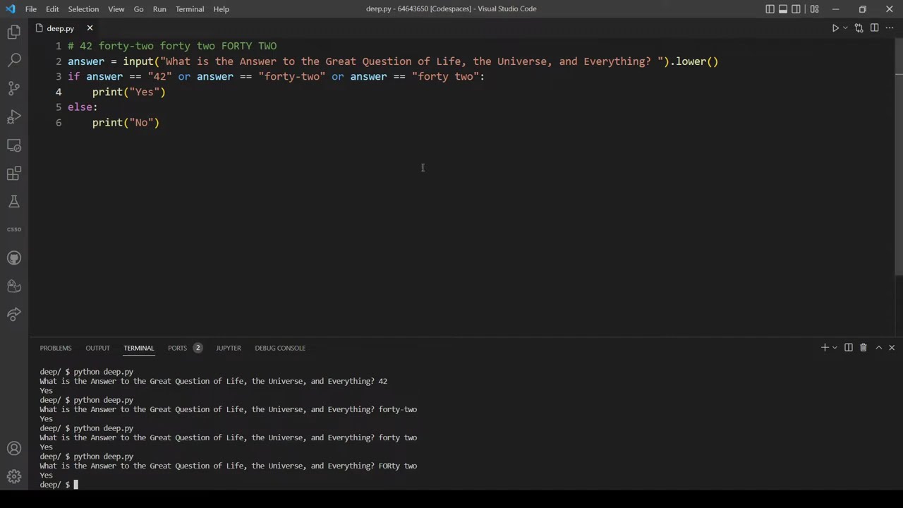 Deep Thought Problem Set 1 Cs50 S Introduction To Programming With