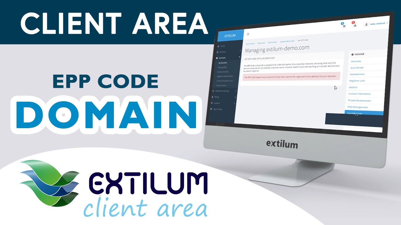 How To Get Domain Epp Code Authorization Code In Extilum Client Area