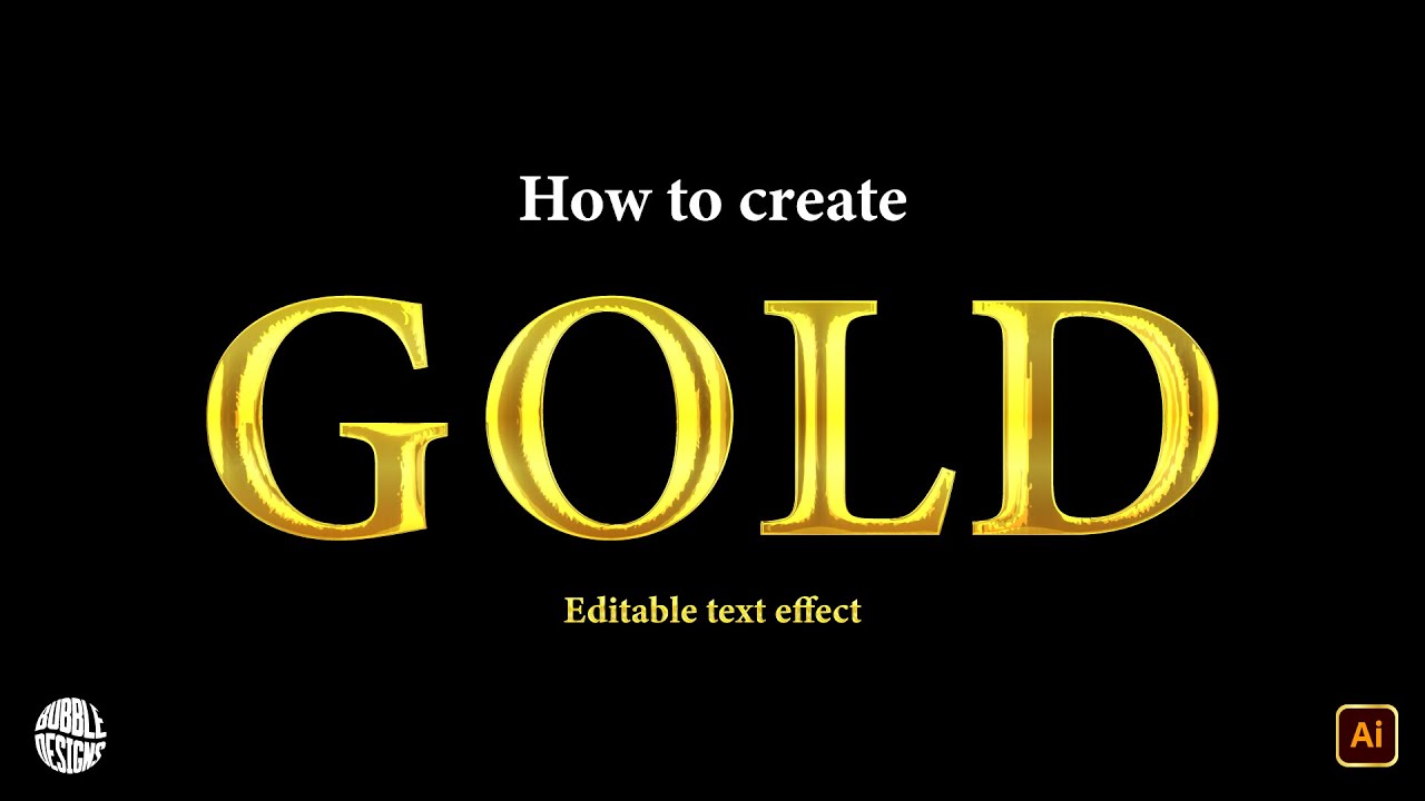 Gold Style Editable Text Effect Tutorial Adobe Illustrator Youtube