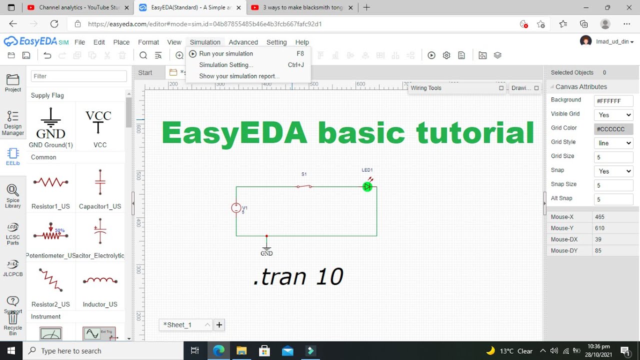 Basic Tutorials For Beginners For Easyeda Simplest Circuit Simulation