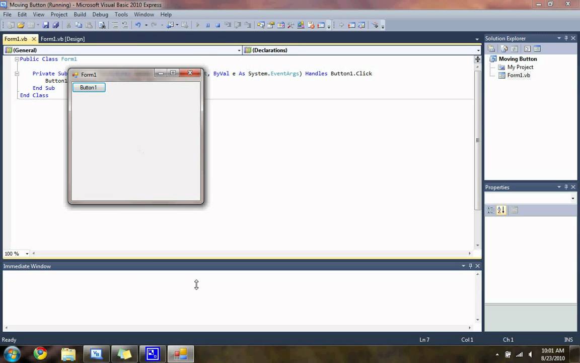 Visual Basic 2010 Tutorial 3 Moving Button Youtube