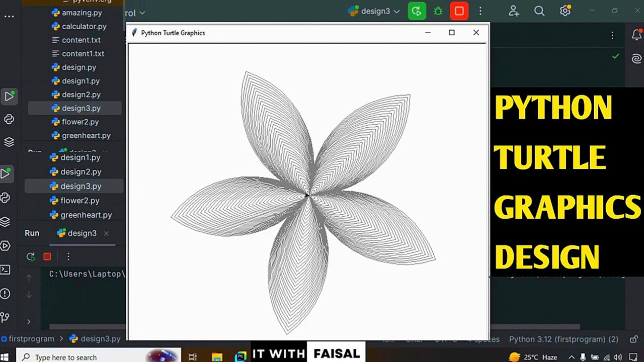 Grey Flower Design Using Python Turtle Graphics Easy Python Drawing