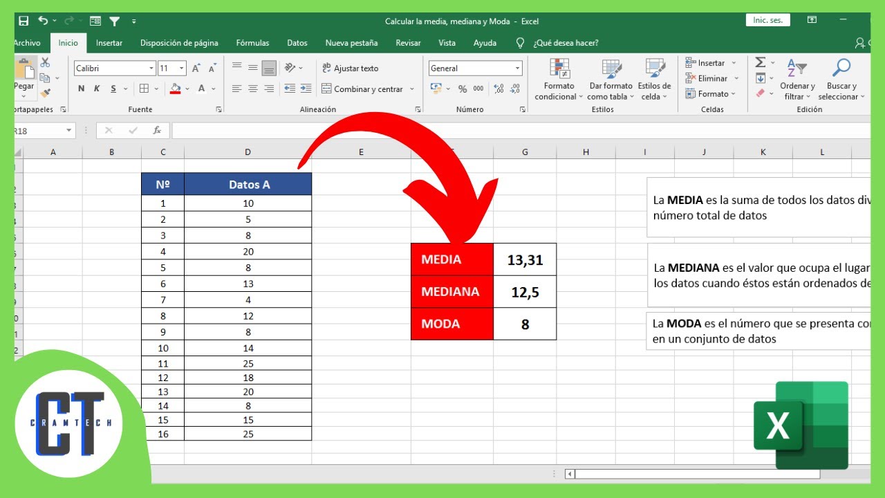 Como Calcular La Media La Moda Y La Mediana En Excel Youtube