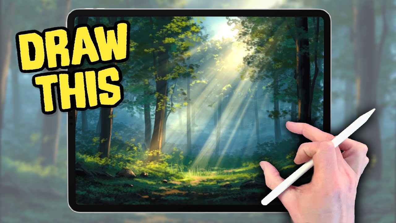 Procreate Landscape Drawing Tutorial Forest Sun Rays Youtube