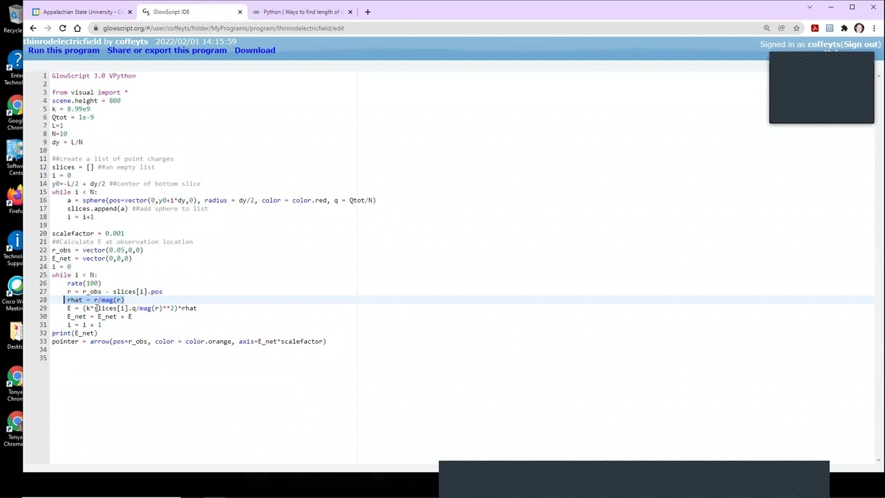 Using Vpython To Find The Electric Field From A Continuous Charge