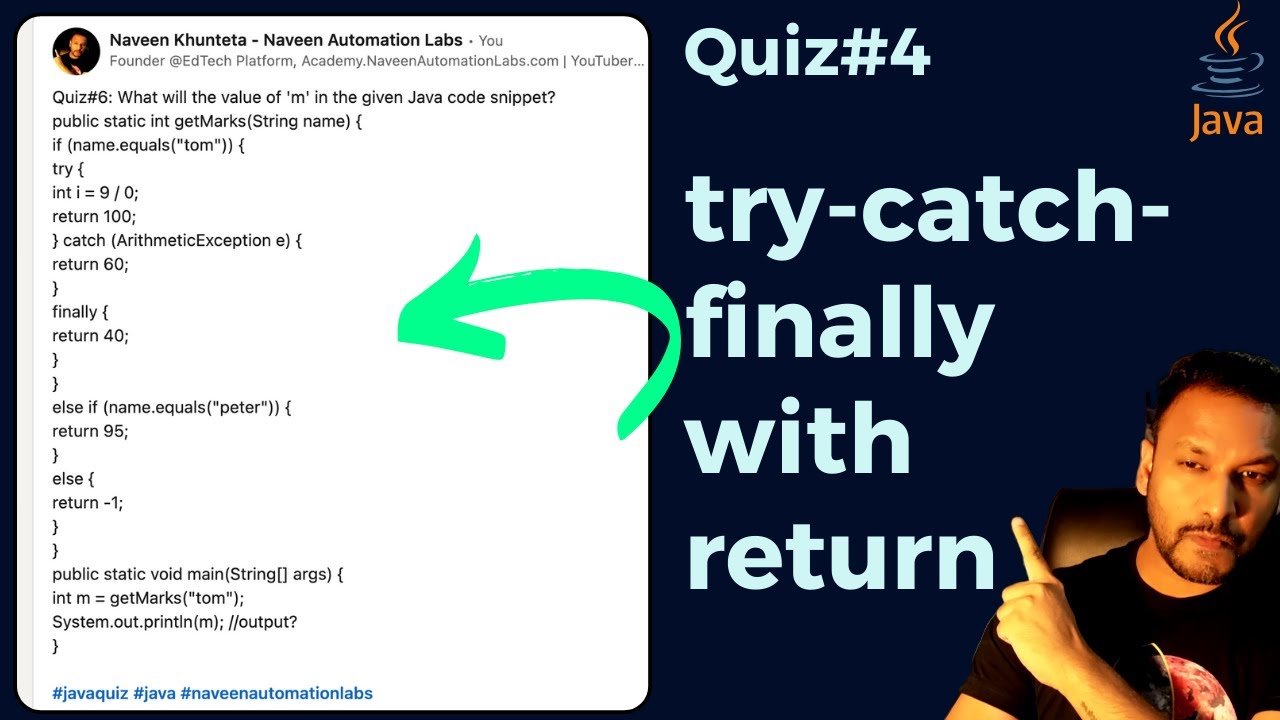Quiz 4 Java Try Catch Finally Block With Return Youtube